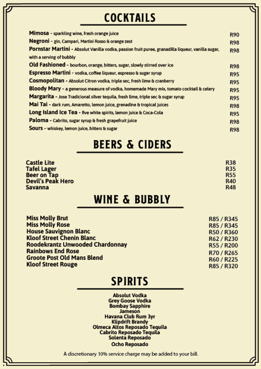 Drinks Menu - Egghead Diner